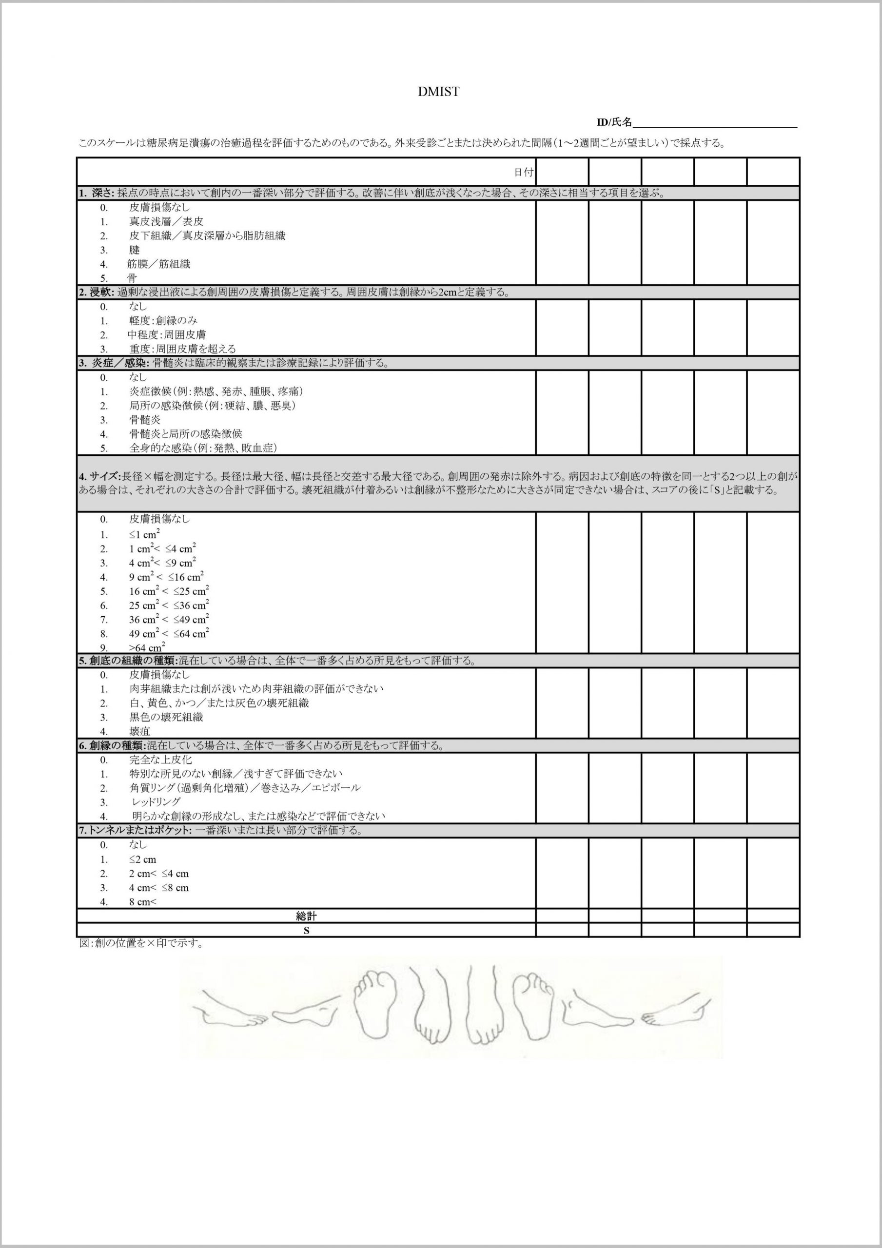 糖尿病足潰瘍治癒過程モニタリングスケール（DMIST） | 一般社団法人 日本創傷・オストミー・失禁管理学会